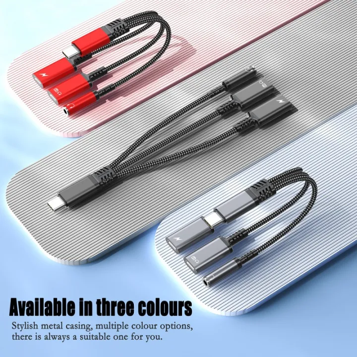 PD 60W Type C to Dual Type C 3.5mm Headphone and Charger Adapter 3 in1 ...