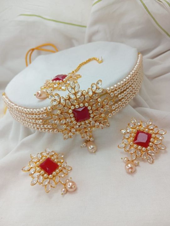Simple gold plated with pearl necklace & earring set for women | Daraz ...