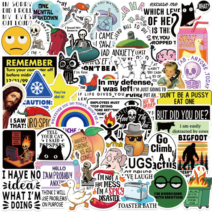 50PCS Funny Snarky Meme Stickers Cartoon Decals Decoration DIY Notebook ...