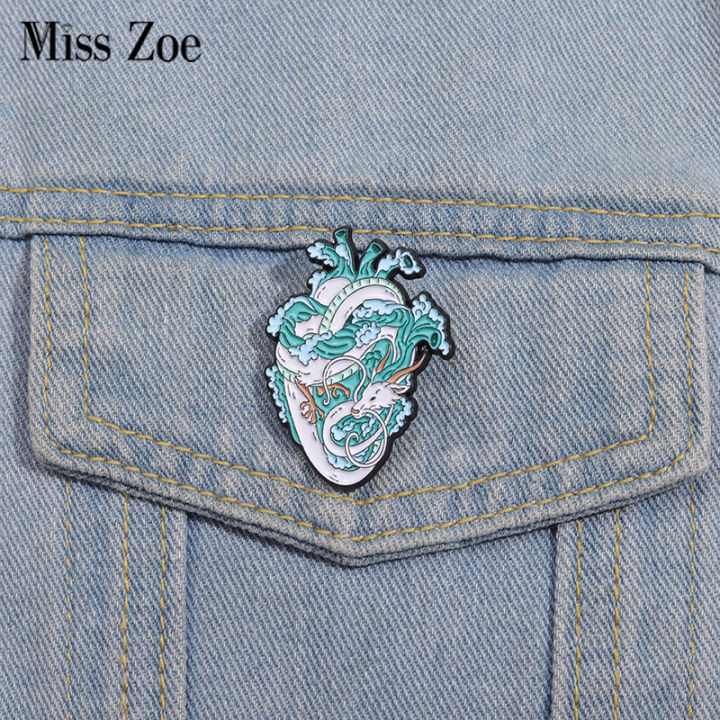 Marine Life White dragon Enamel Pins Custom Heart Organ Brooches Lapel ...