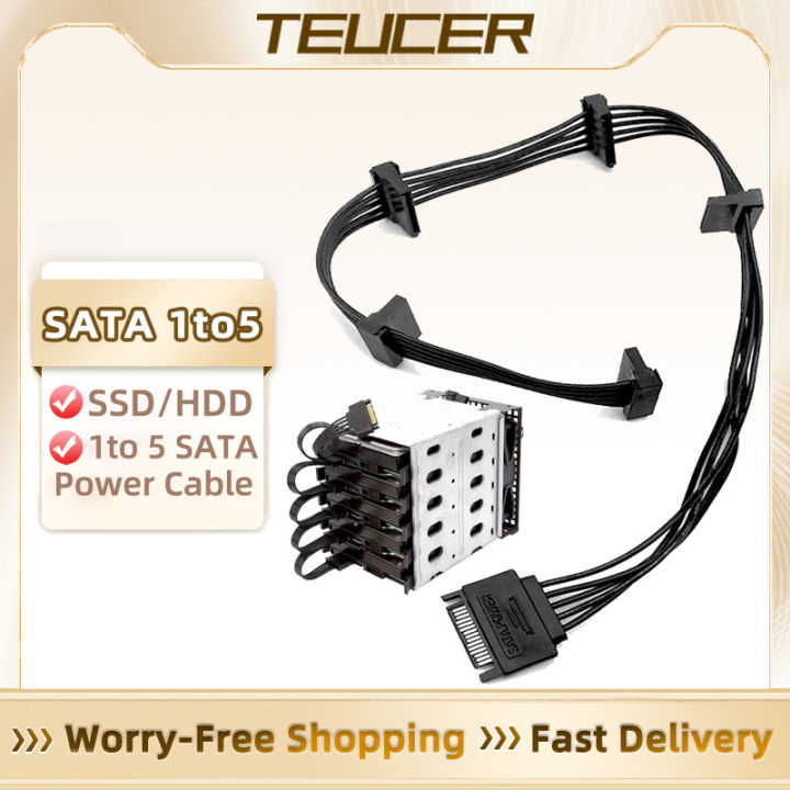 TEUCER 1 to 5 SATA 15Pin Hard Drive Power Supply Splitter Cable Cord 1 ...
