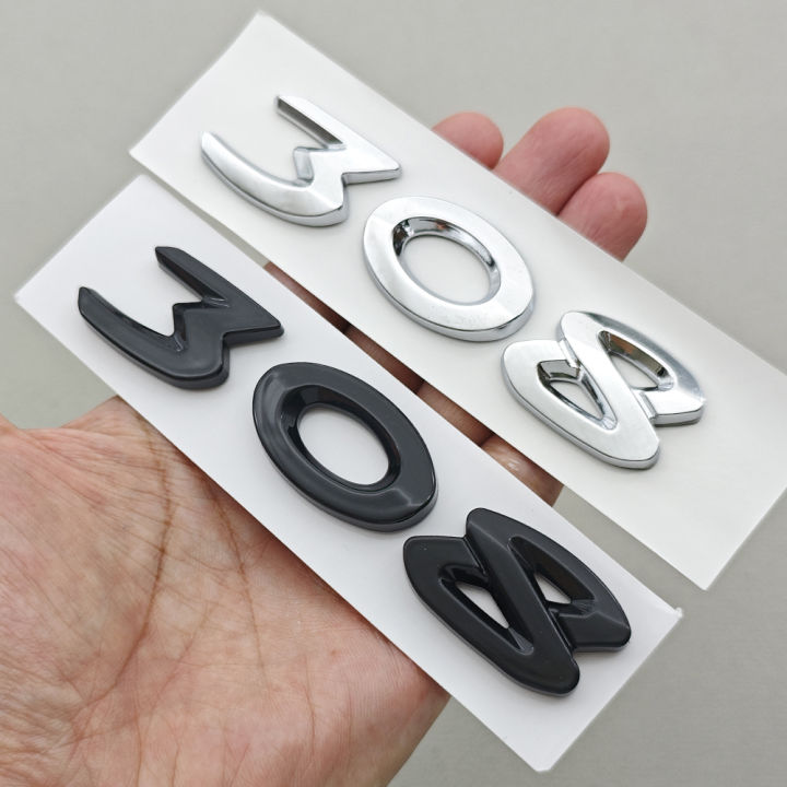 3D ABS Car Badge New 308 Letters Logo Emblem Chrome Black Rear Trunk ...