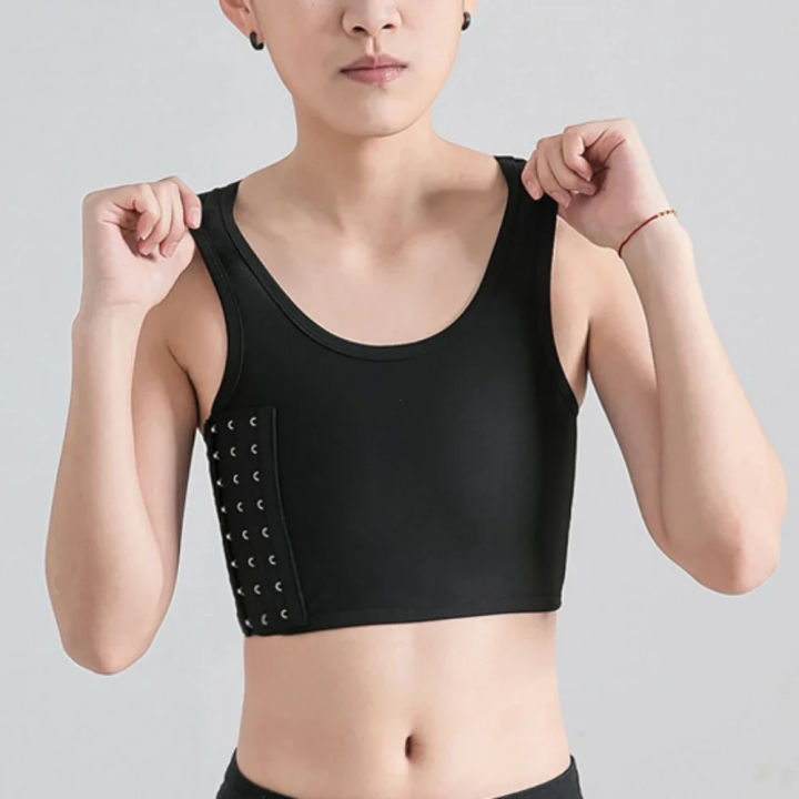 Women Breathable Chest Breast Binder Side Buckle Short Vest Tops Chest ...