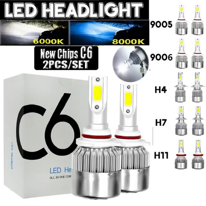 Super Bright H4 C6 Car LED Headlight Bulbs | 36W 3800LM 6000K White ...