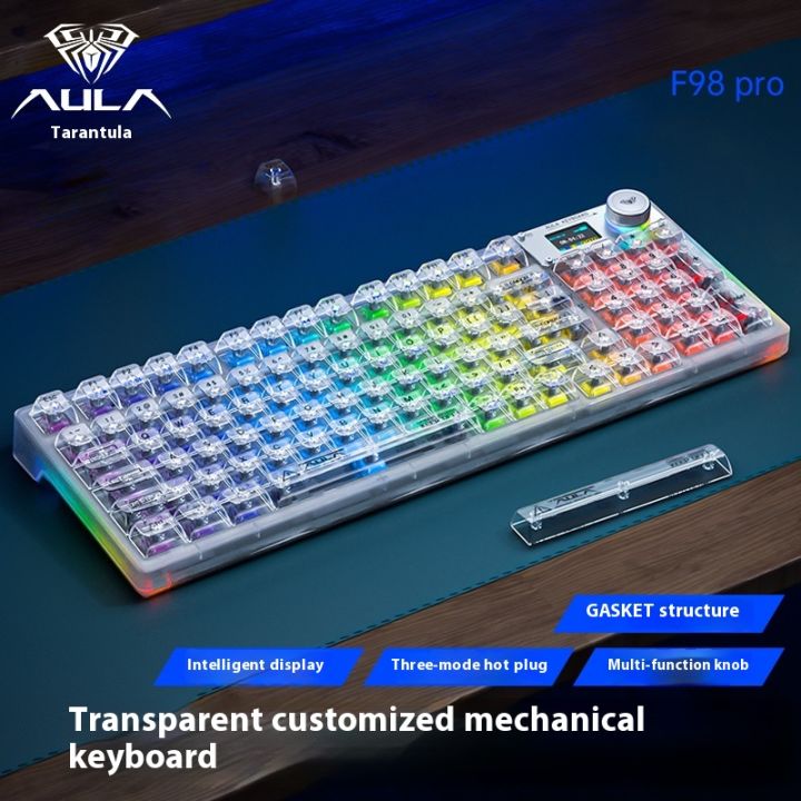 AULA F98PRO Transparent Wireless Mechanical Keyboard Bluetooth 2.4G Hot ...