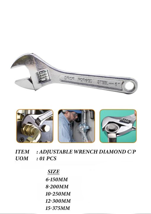 Adjustable Wrench PRIDE DIAMOND Spanner Sifter 6inch 1500mm, 8 inch ...