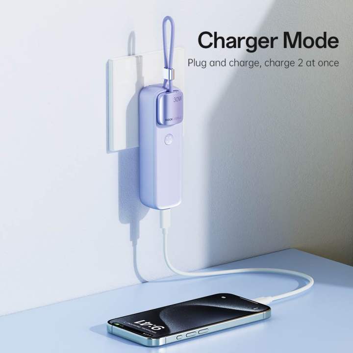 ROCK Portable Power Bank with GaN PD30W Wall Charger US Standard Black ...