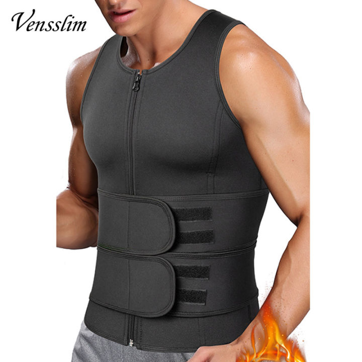 Men's Body Shaper Waist Trainer Sauna Vest Double Belt Sweat Shirt ...