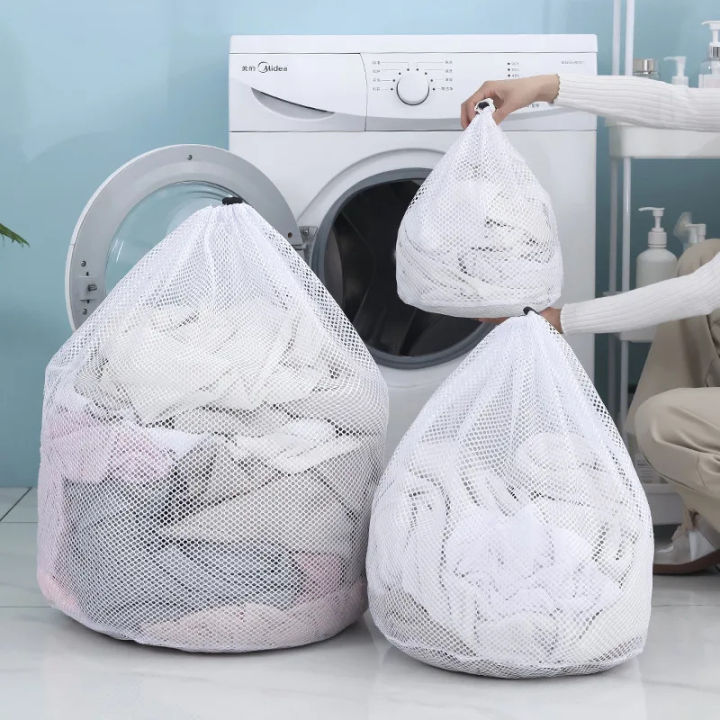 4 Pcs/Set Large Mesh Drawstring Washing Laundry Basket Underwear ...