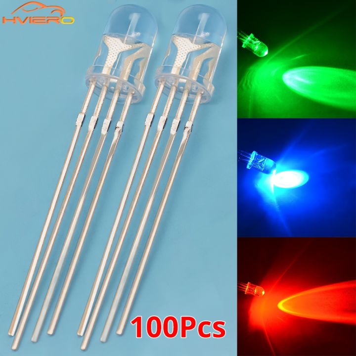 100Pcs F5 5mm Lamp Bead Round LED Emitting Diodes 4pin Bulb RGB Tri ...