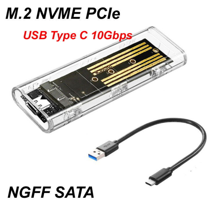 M.2 NVME PCIe/NGFF SATA SSD Case Transparent External Enclosure USB Type C 3.1 10Gbps M2 B+M Key ...
