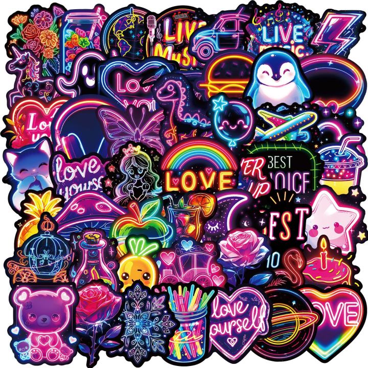 10/30/50PCS Kawaii Neon Lamp Sticky PVC Sticker Phone Aesthetic DIY ...