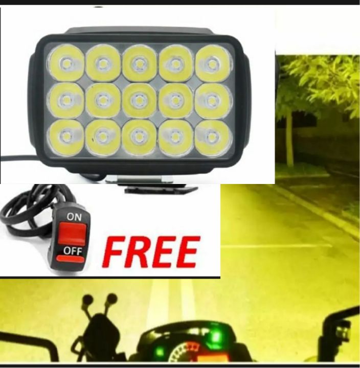 yellow 🟡 foog light 15 led light (free switch) bike cars others | Daraz.pk