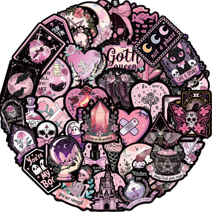 50PCS Pink and Black Gothic Waterproof Graffiti Stickers for Helmet ...