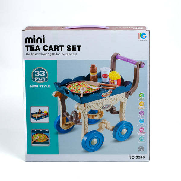 Mini Tea Cart Set Toy – 33 PCS Pretend Play Kitchen Trolley with Food ...