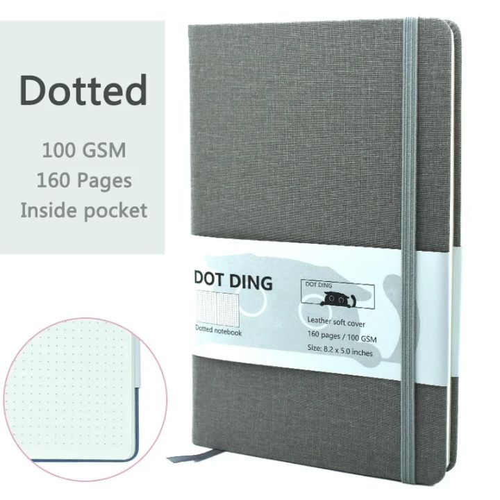 A5 Dotted Notebook Cloth Hardcover 100 GSM Paper Planner Diary Notepad ...