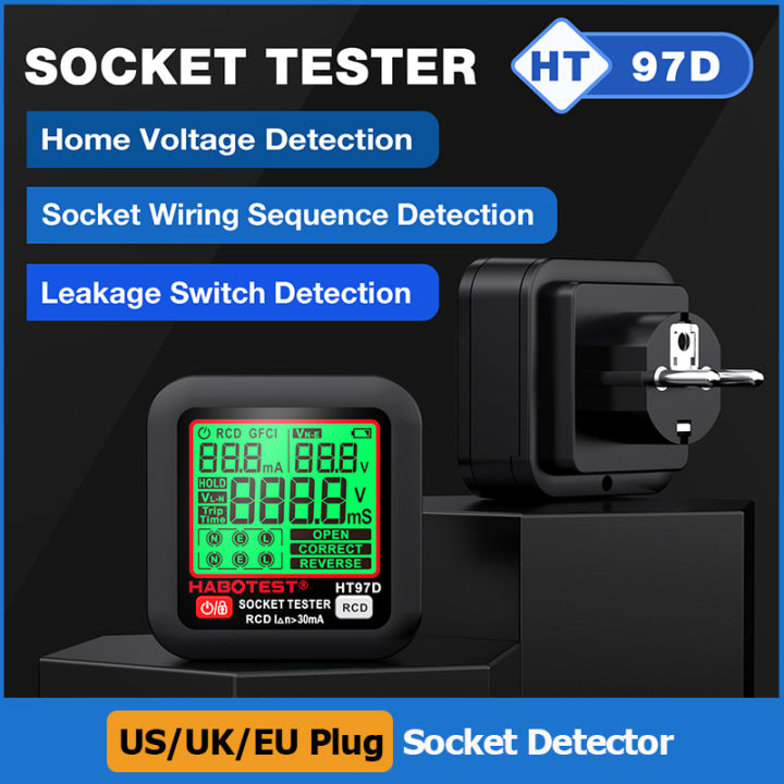 HT97 Socket Tester EU US UK Plug Digital Outlet Socket Detect RCD GFCI ...