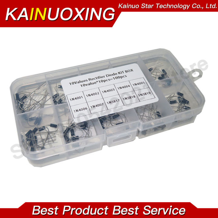 100Pcs 10 Values Rectifier Diode Assorted Kit 1N4001 1N4002 1N4003 1N4004 1N4005 1N4006 1N4007 ...