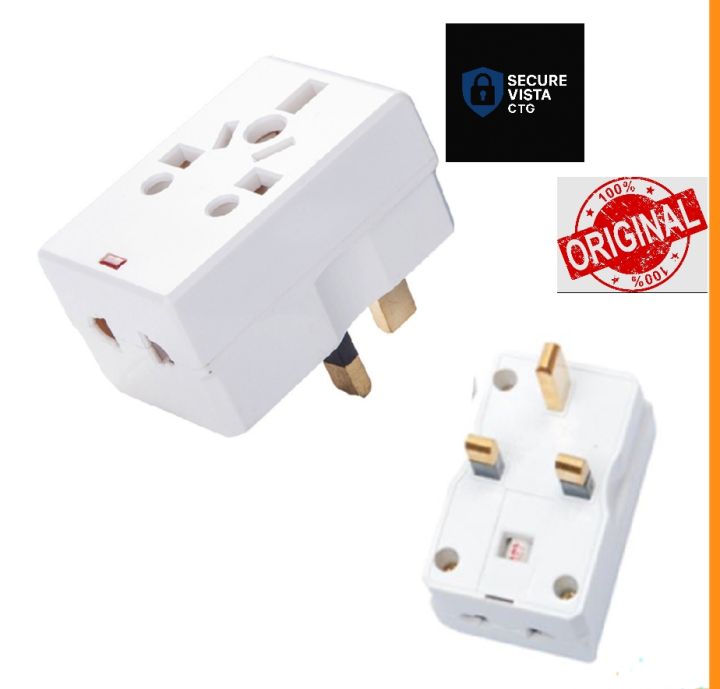 FUSED Universal Adapter 3 Pin to 3 Way Travel AC Power Electrical Multi ...