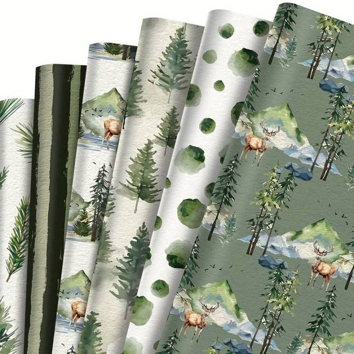 6-Pack Christmas Wrapping Paper – Vintage Green Tree Design Gift Wrap ...