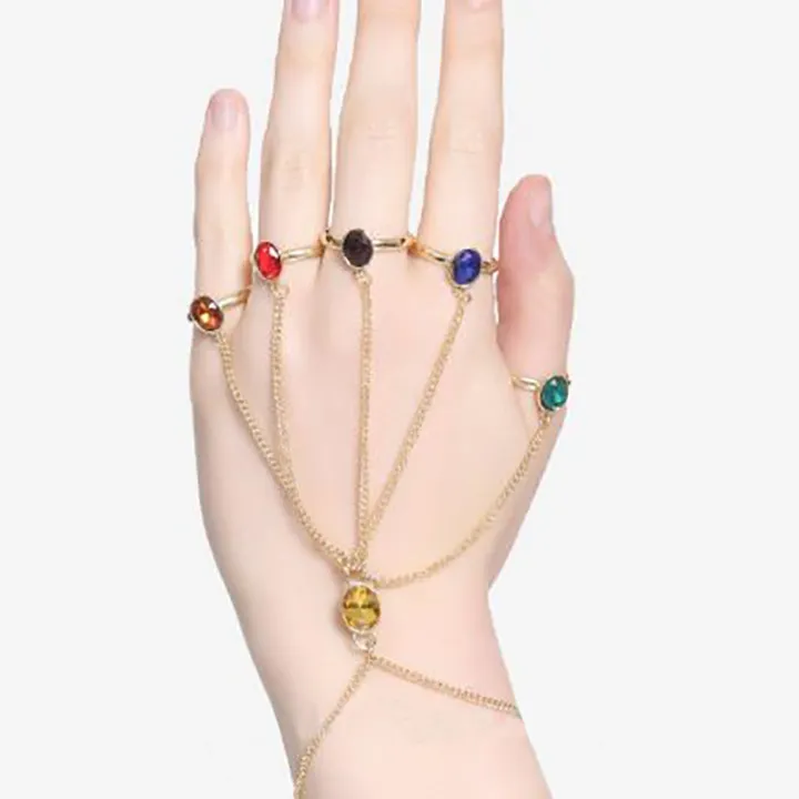 Endgame Thanos Infinity Stones Gauntlet Bracelet Ring Hand Chain ...