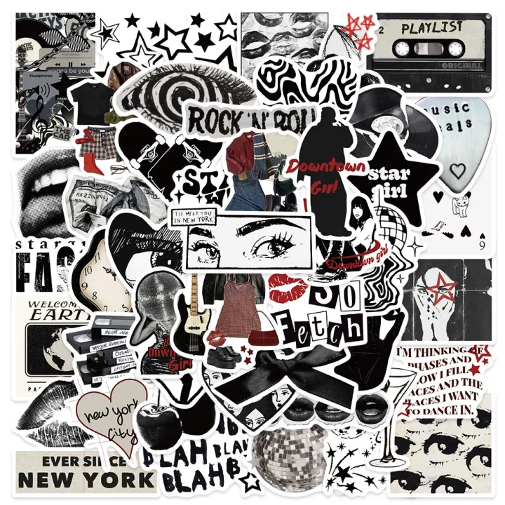 50pcs 90s 00s Retro Black and White Y2K Girls Aesthetic Stickers For ...