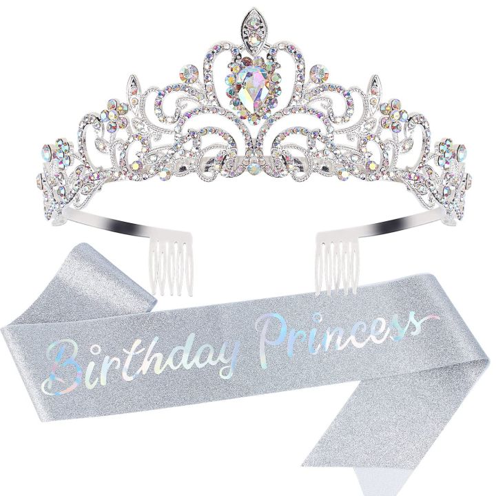 Bling Rhinestone Crystal Crown Tiara Birthday Princess Sash and Crown ...