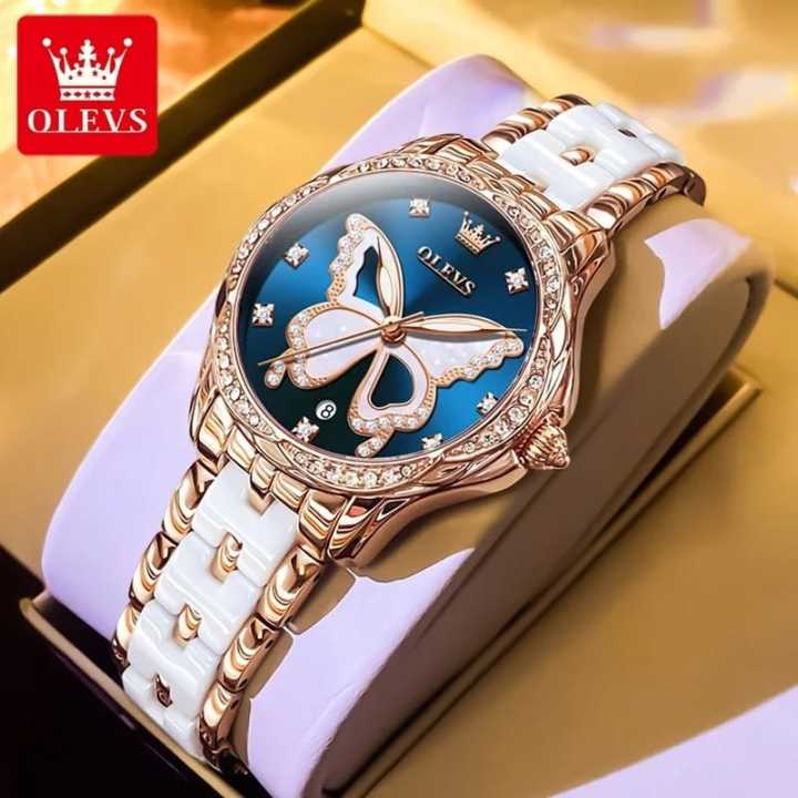Olevs 5610 Women Watches Fashion Dress Butterfly Dial Original Quartz ...