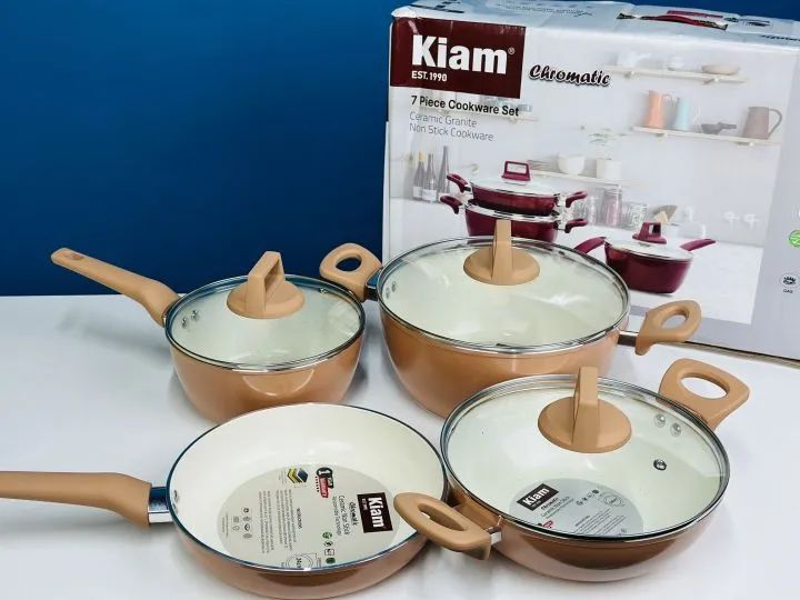 Kiam 7 Piece Ceramic Coating Granite Non Stick Cookware Set (Induction ...