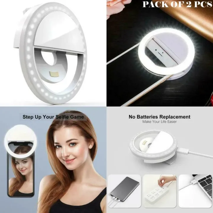 Pack Of 2 Mini Portable USB Rechargeable Selfie Ring Light With 3 ...
