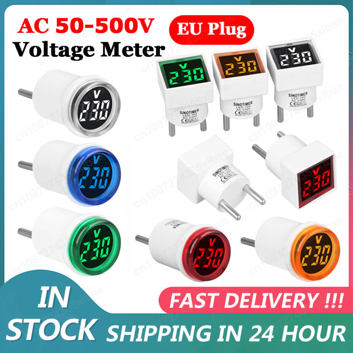 AC 50V-500V Voltmeter Digital Voltage Tester Monitor EU Plug LED ...