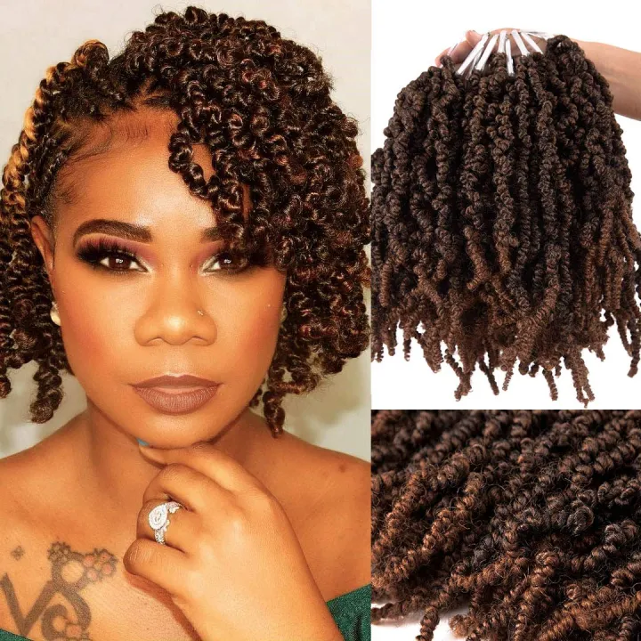 10 Inch Short Curly Spring Pre-twisted Braids Synthetic Crochet Hair 15 ...