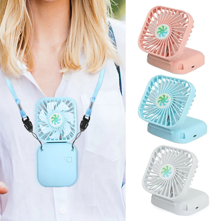 Portable Hanging Neck Mini Fans Rechargeable USB Folding Fan Mute ...