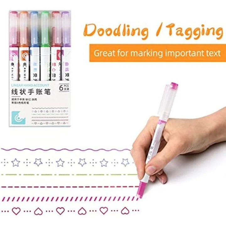 6 Pcs Curve Highlighter Pen Set, Flowing Flair Pens with 6 Different ...