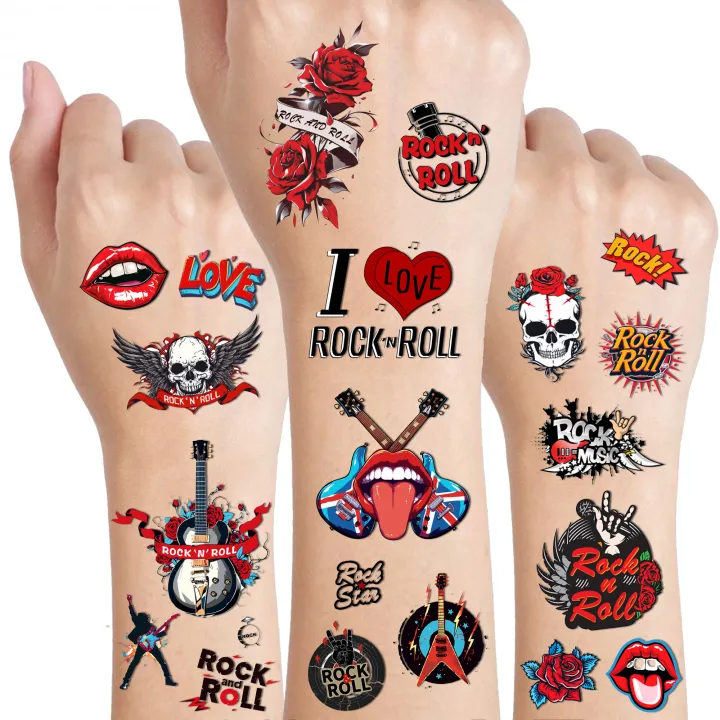 50pcs Rock Roll Tattoo Bachelor Party Favorite Rock Temporary Tattoo ...
