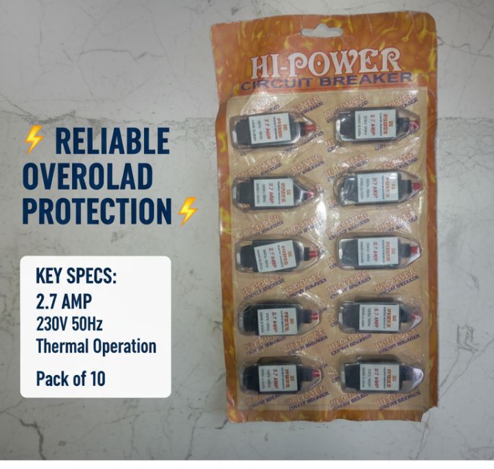 HI-POWER 2.7 AMP सर्किट ब्रेकर (१० पीसको प्याक) - २३०V ५०Hz ओभरलोड ...