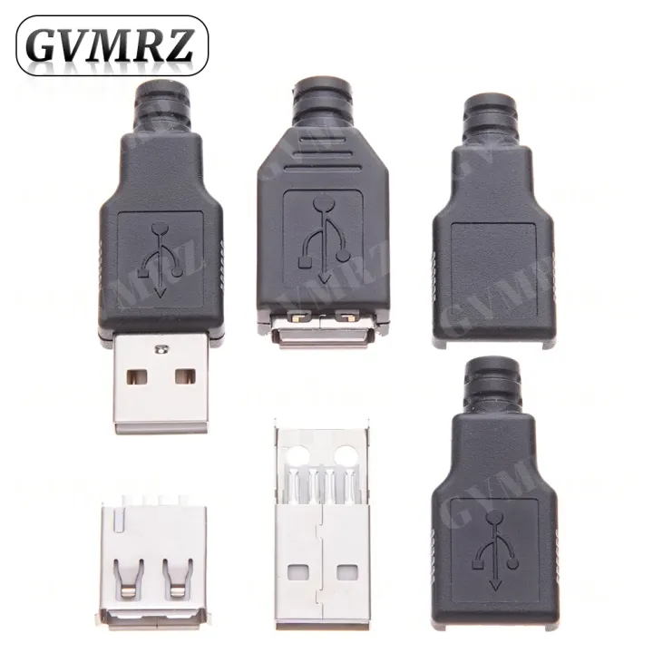 10PCS Type A Male Female USB 4 Pin Plug Socket Connector With Black ...