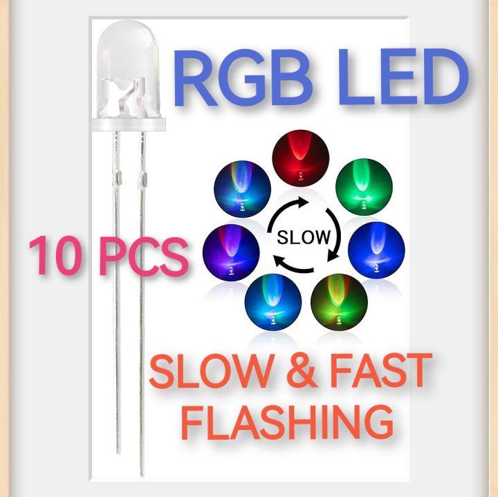 10 PCS 5mm RGB Multicolor Slow/Fast Flashing LED Light Emitting Diodes ...