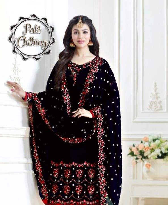 Indian 3Pcs Chiffon Embroidered Suit with Chiffon Embroidered Dupatta ...
