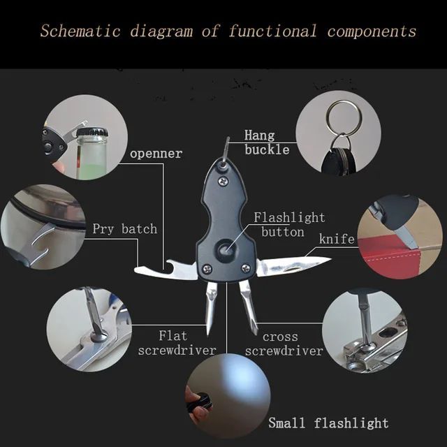6 in 1 Mini Pocket Multitools Folding Screwdriver Bit Keychain Led ...