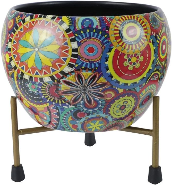 1 Pieces Of Metal Flower Pot With Golden Stand, Round And Apple Metal ...