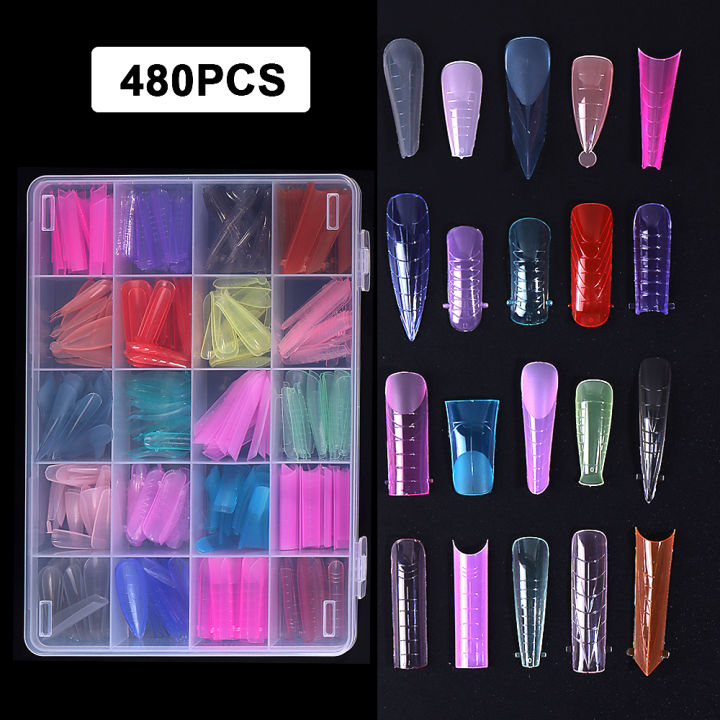 480pcs/box Nail Dual Forms Set Colorful Full Nail Forms Top Molds Tips ...