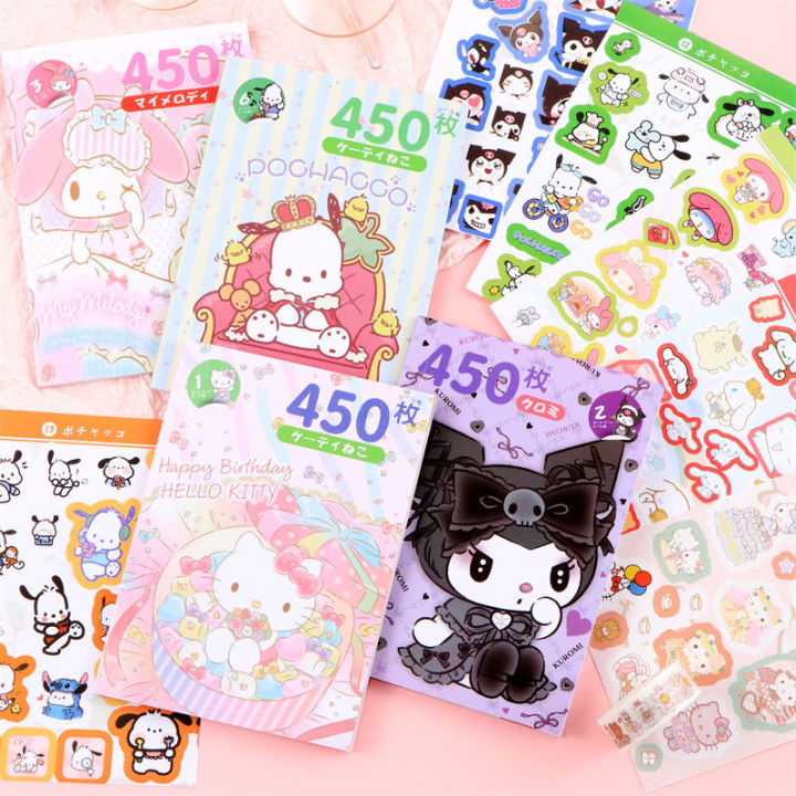 450Pcs Cartoon Kuromi Hello Kitty Stickers Melody Cinnamoroll Hand ...