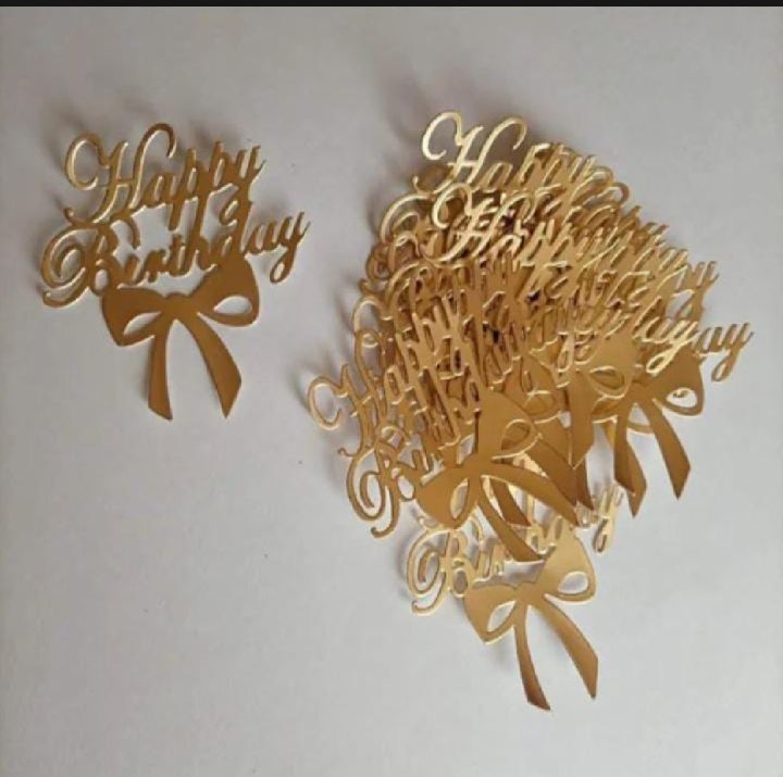 PACK OF 6 PCS UNIQUE GOLDEN HBD CUTOUTS FOR CAKE | STYLISH GOLDEN HBD ...