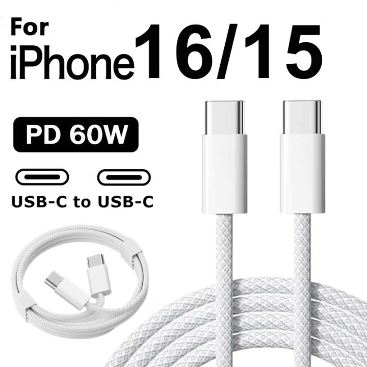 PD 60W Original USB-C to Type-C Cable for iPhone 15 Plus 16 Pro Max Dual Type C Fast Charging ...
