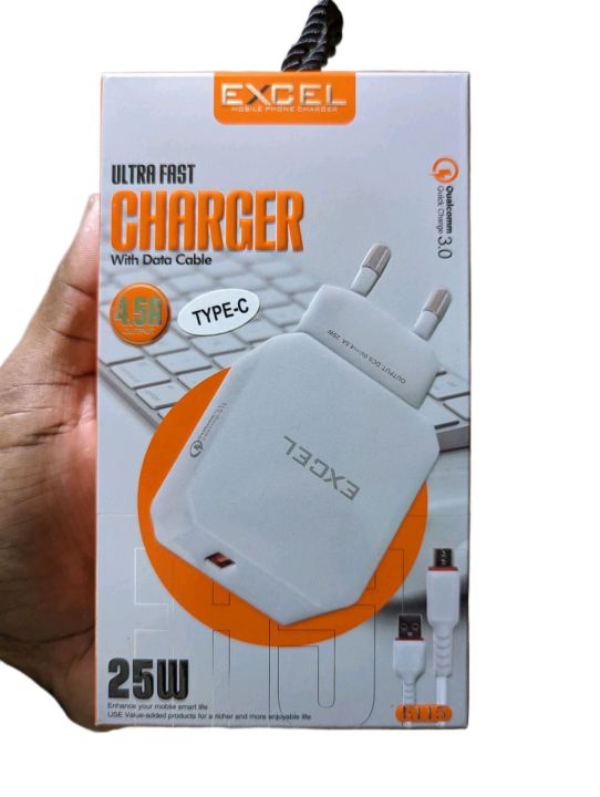 Excel Ultra Fast Charger 4.5A Charging Adapter 25W Fast Charging Quick ...