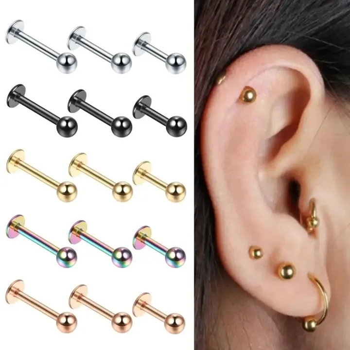 10pcs Stainless Steel 16G Lip Piercing Jewelry Ear Cartilage Studs ...