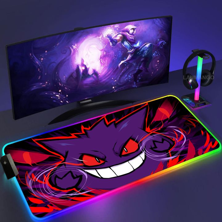 Gengar Mousepad Pokemon RGB LED Purple Mouse Pad Gaming Accessories ...