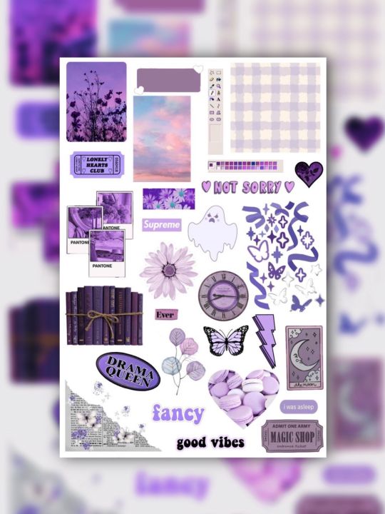 Purple Themed Mini Sticker Sheet | Journal Aesthetic Stickers | Daraz.pk