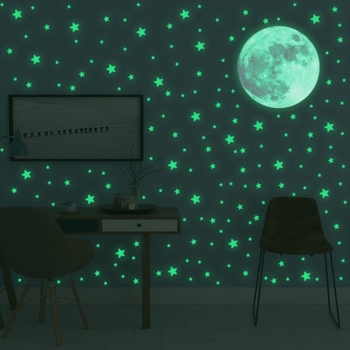 Luminous Moon Stars Wall Stickers for Kids room Bedroom Decor Glow in ...